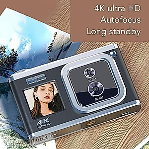 HD 4K Digital Camera, Autofocus Compact Digital Camera Dual Lens Dual Screen for Photography (Black)