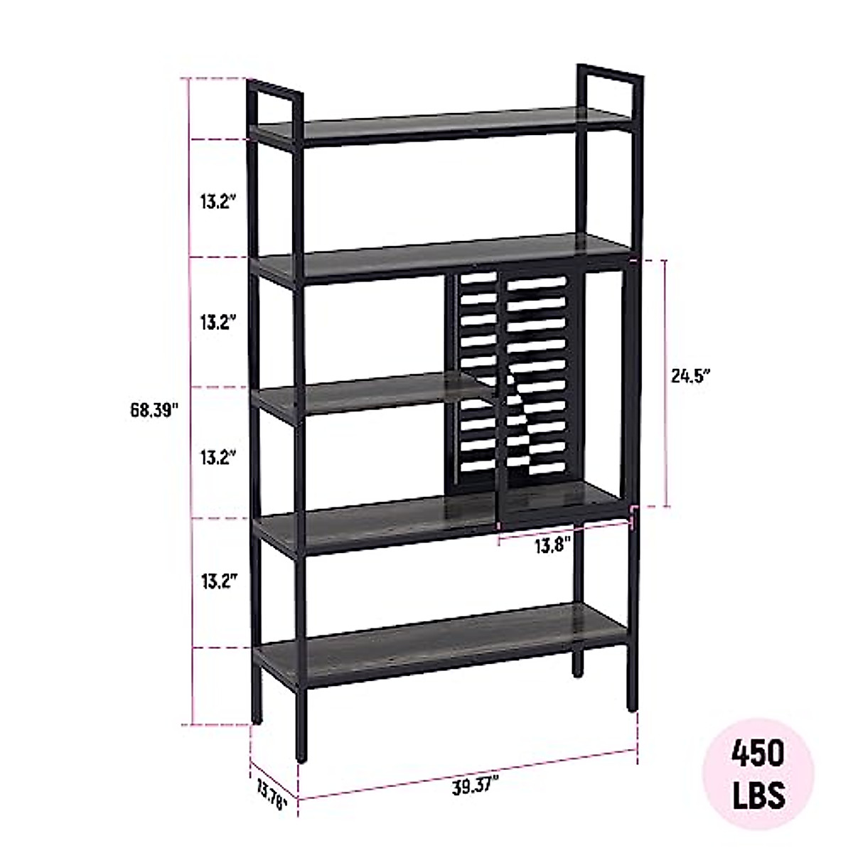 Anivia 5 Tier Bookshelf, Ladder Bookcase Display Shelves, Wide Book Shelf Bookcases for Home & Office, Oak/Black