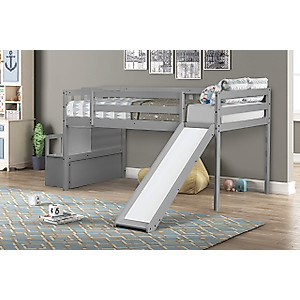 Harper & Bright Designs Twin Loft Bed with Slide and Stairs, Solid Wood Kids Loft Bed with Full-Length Safety Guardrails, for Girls Boys – Gray