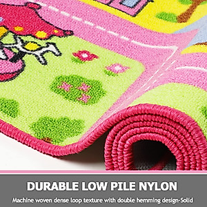 Capslpad Kid Rug for Playroom Pink Play Rug Traffic Road Car Play Mat 5.2x3.3 ft Educational Learning Area Rug Washable Kids Carpet for Children Girls Bedroom,Playroom,Nursery Room Decor