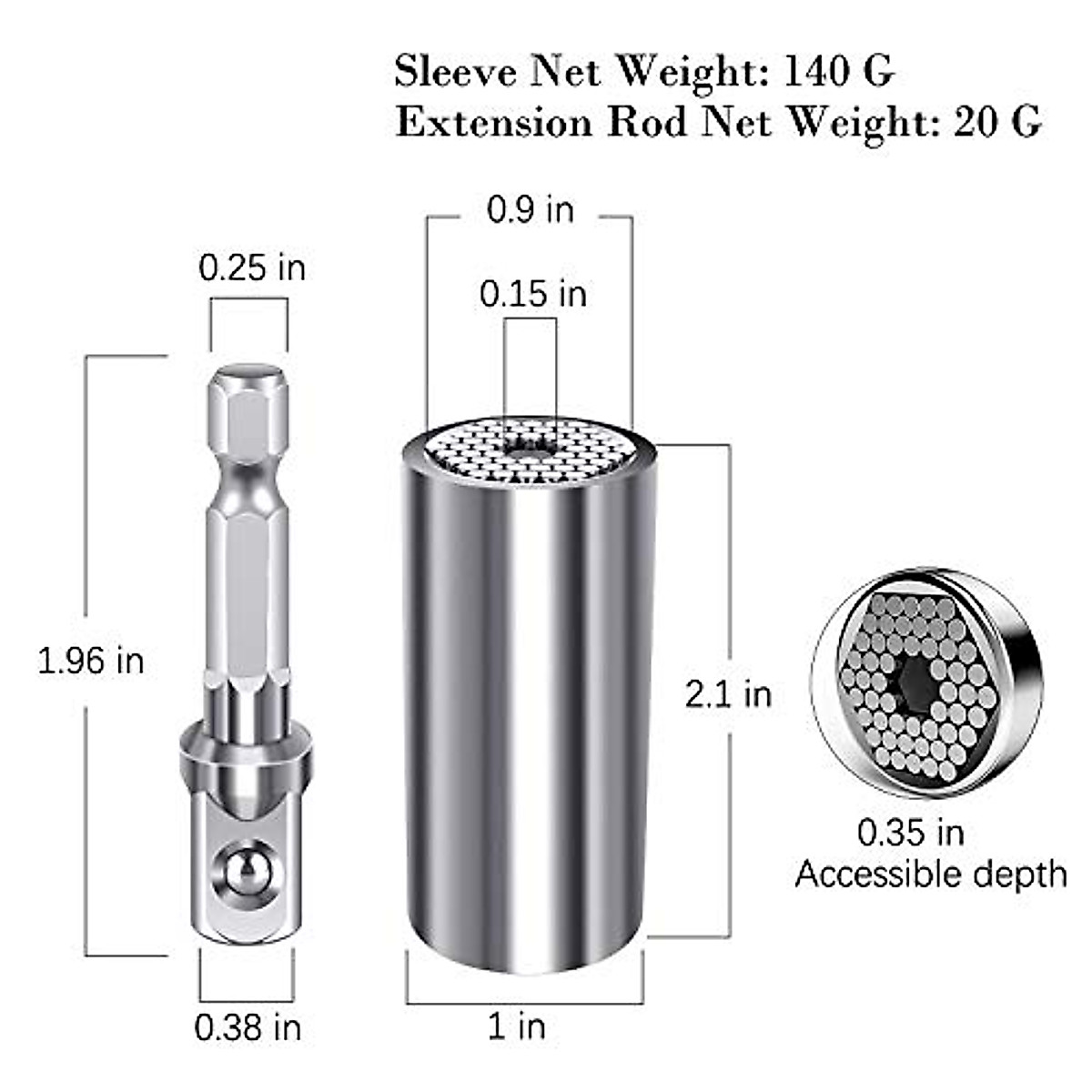 Universal Socket, Christmas Gifts, Self-adjusting Socket 1/4'' - 3/4'' 7mm-19mm, Adapter Socket for Wrench Ratchet & Power Drill, Super Grip Socket, Christmas Stocking Stuffers Tools Gifts for Men Dad