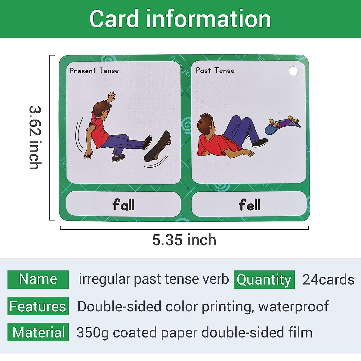 Richardy Irregular Verbs/Verb Tense 2 Themes English Flash Cards Kids Pocket Card, Kindergarten Preschool Educational Toys, Kindergarten Supplies