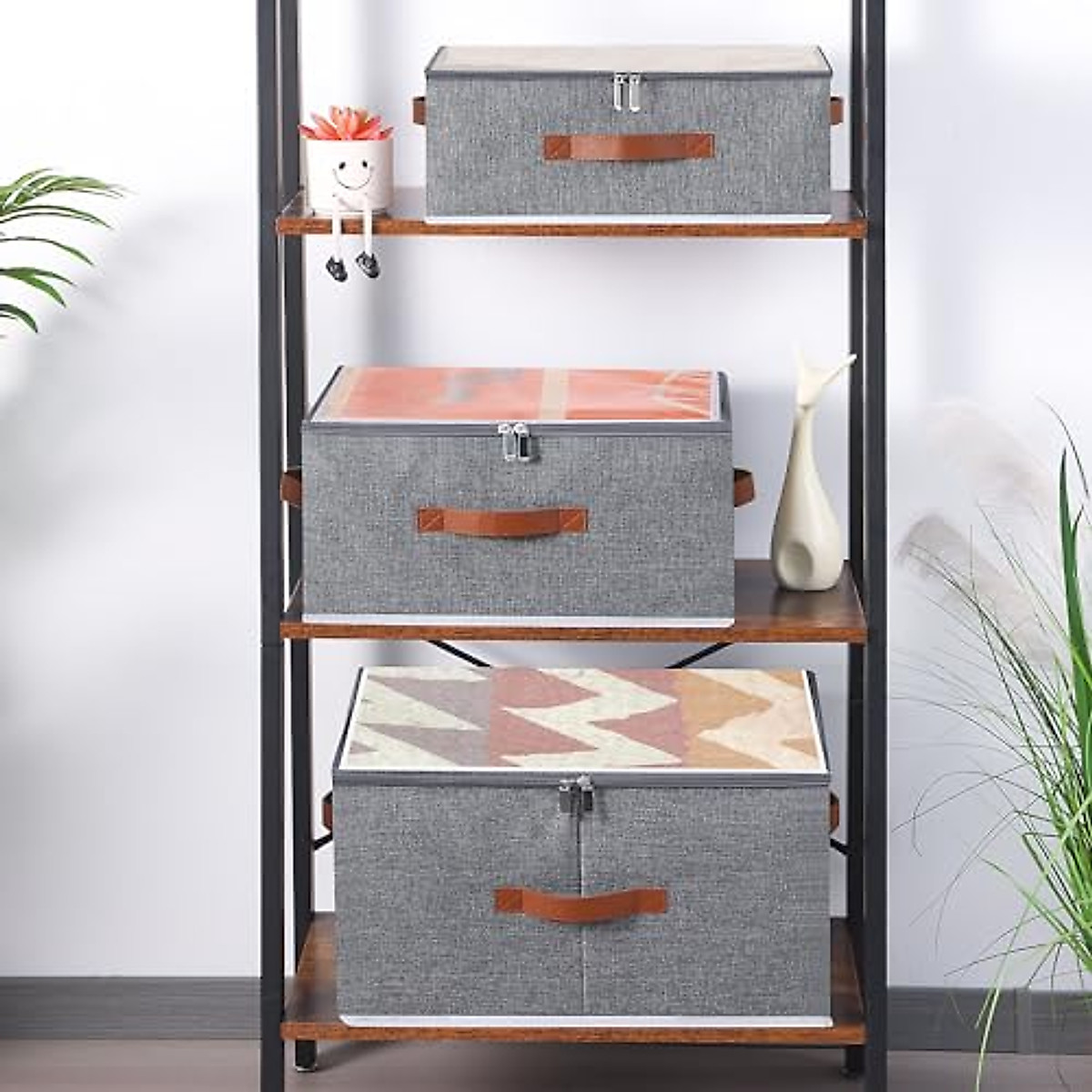 OUTBROS Large Storage Bins with Lid, Foldable Storage Bags and Handle, Zipper Storage Boxes, Used for storing clothes, blankets, pillows, 19.7 x 15.7 x 11.8 inch, 2-Pack