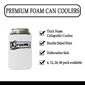 Veracco Groom and Groom's Drinking Team Can Coolie Holder Bachelor Party Wedding Favors Gift For Groom Groomsmans Proposal (12, Wht Groom, Blk DT)