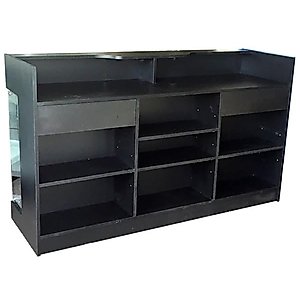 Wisdomfur Ledge top Counter with Showcase,4ft，Display Case Front, Tempered Glass, Locking Drawers & Shelves，Black