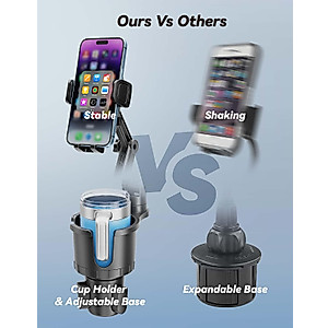 WAVECUER Cup Holder Phone Mount for Car, Phone Cup Holder for Car iPhone with Expandable Base, Compatible with iPhone Samsung All Phones (1 Pack)