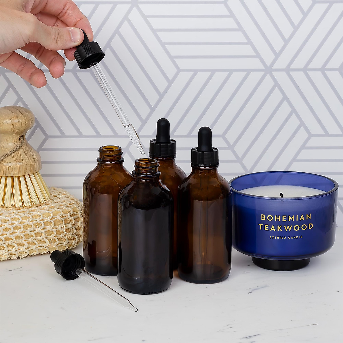 4oz Amber Glass Dropper Bottles (6-Pack), Refillable Glass Bottles for Essential Oils, Cosmetics, and Cooking