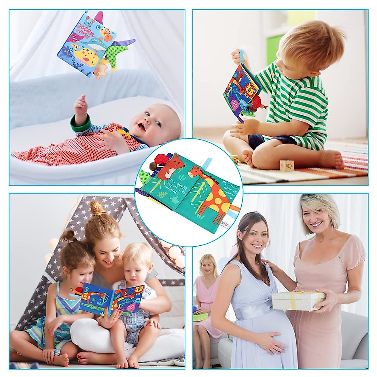 JIELISI Soft Baby Cloth Books, 3 PCS Nontoxic Fabric Soft Books for Babies Touch and Feel Crinkle Tail Books Baby Books Toys Infants & Toddler Early Development Interactive Toys, Boy Girl Unisex Gift