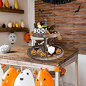 Happy Halloween Tiered Tray Decoration Set, Cute Trick-or-Treat Ghosts Wooden Signs Decor, for Kitchen Home Table Mini Decor Holiday Party Supplies Rustic Farmhouse Tray Sets (E)