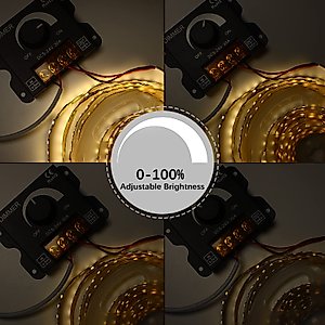 RGBZONE LED Light Strip Dimmer, DC 5V/12V/24V 30A PWM Dimming Controller, Knob Adjust Brightness ON/Off Switch for Single Color LED Light Strips, Metal Shell LED Light Strip Dimmer (Single Color)