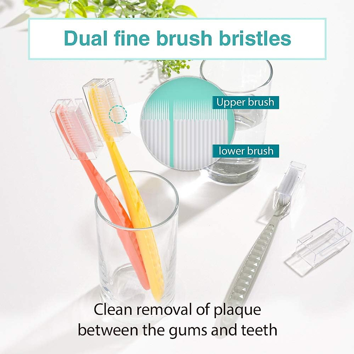 WANGTA Toothbrush 4pcs, Twice as Wide as Regular Brush Head, Wide Toothbrush, Long Brush Head, More Comfortable and Easier Brushing (White Brush)