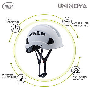UNINOVA Hard Hats for Construction OSHA Safety Helmet 6 pt. Adjustable Suspension Cascos De Construccion ANSI Z89.1 Type I Class C Hardhats(S1 White)