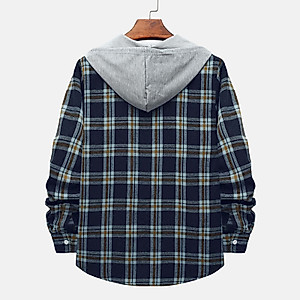 Aymnlox Hoodies for Men Fashion Long Sleeve Plaid Button Shirts Jacket With Hood Casual Stylish Drawstring Sweatshirts Coat men designer hoodies Blue M