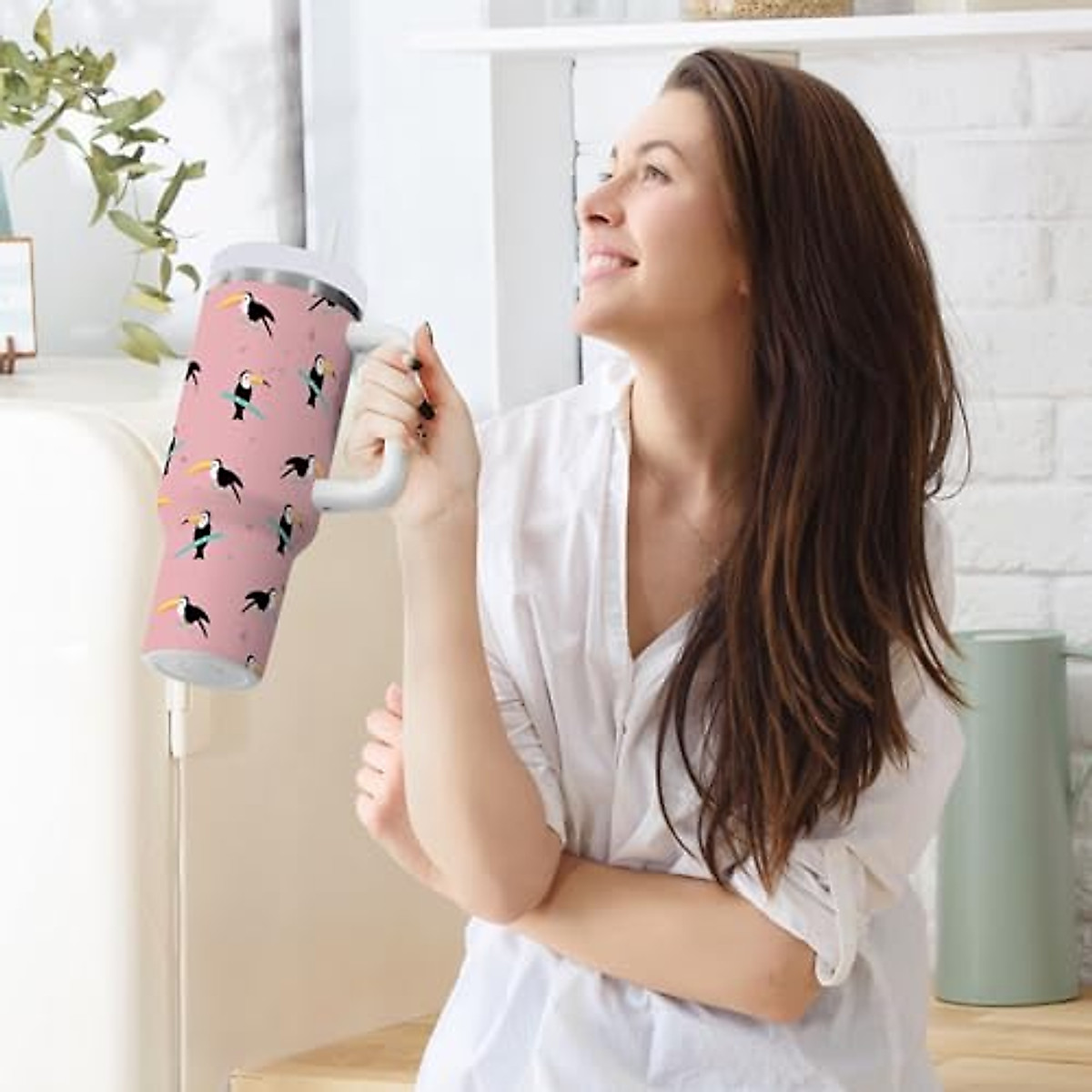 ARGTILDN 40 oz Tumbler Tropical Toucans Birds Insulated Travel Mug with Handle and Straw Lid Stainless Steel Vacuum Coffee Cup Tea Beverage Container Water Bottles for Car Sports office