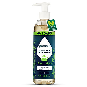 Puracy Laundry Detergent - Enzyme-Powered Liquid Laundry Detergent Concentrate, Natural Laundry Detergent Seen on TikTok, Non-Toxic (Free & Clear, 16 fl oz, 64 Loads)