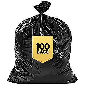 55-60 Gallon Trash Bags, (Value Pack 100 Bags w/Ties) Large Black Trash Bags, Extra Large Trash Can Liners.