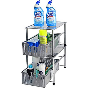 Simple Houseware Stackable Under Sink Cabinet Sliding Basket Organizer Drawer, Silver