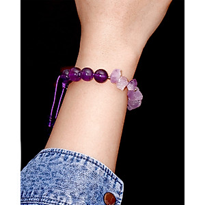 Jewever Natural Amethyst Crystal Bracelet for Women Healing Gemstones and Crystals Beaded Bracelets Meditation Balance Gifts Adjustable