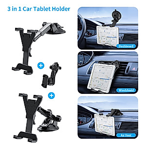 XWXELEC Car Tablet Mount Holder Dashboard & Windshield, 360° Rotatable Suction Cup Dash Stand for iPad Pro /9.7/11/10.5/Air/Mini 6 5 4, Samsung Galaxy Tab, 7"-10.5" Tablets