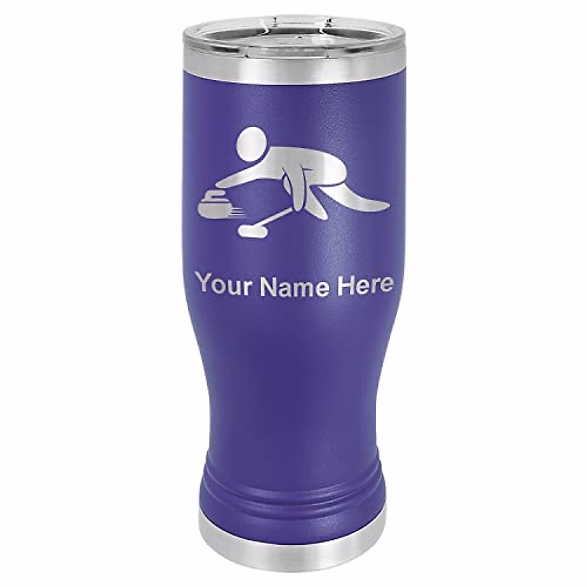 LaserGram 20oz Vacuum Insulated Pilsner Mug, Curling Figure, Personalized Engraving Included (Dark Purple)
