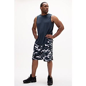 DEVOPS Men's 2-Pack Loose-Fit 10" Workout Gym Shorts with Pockets (Large, Black/Camo Gray)