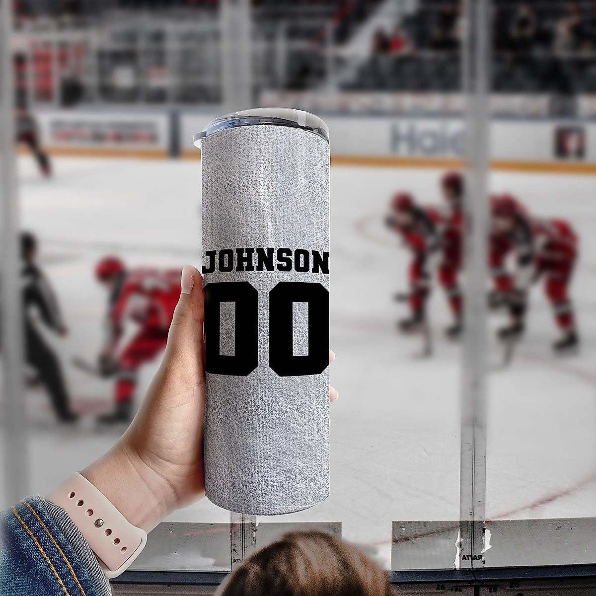 Hockey Mom – Personalize with Name & Number – One 20 oz Iridescent Stainless Steel Travel Tumbler with Straw – Double Wall Vacuum Insulation– Keep Beverages Cold Up to 18 Hours or Hot 6 Hours