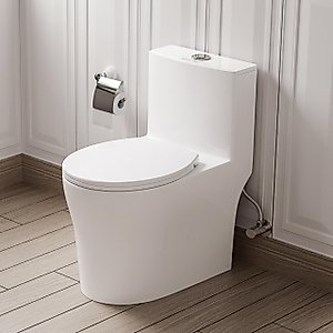 KE KING Compact One Piece Toilet, Quiet Dual & Powerful Flush Modern Toilet for Small Bathroom, Space Saving Toilet with Soft Close Toilet Seat, 12'' Rough-In Toilet