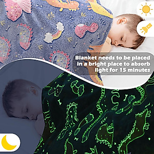 Glow in The Dark Dinosaur Blanket for Boys and Girls Funny Gift,Kids Blanket 50×60 in Super Soft Fluffy,Throw Blanket Warm Cozy Also Suitable Toddler