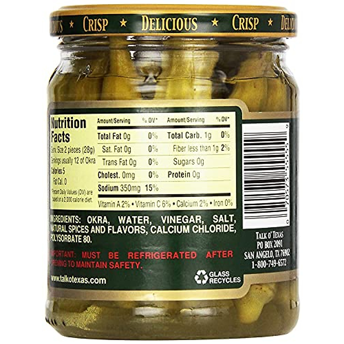 Talk O Texas Okra Pickles, Hot, 16 oz (Pack of 2)