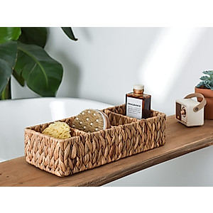 StorageWorks Small Wicker Baskets with 4 Sections, Water Hyacinth Baskets for Organizing, Handwoven Desk Baskets for Pantry, Coffee Bar, Shelves, 2 Pack