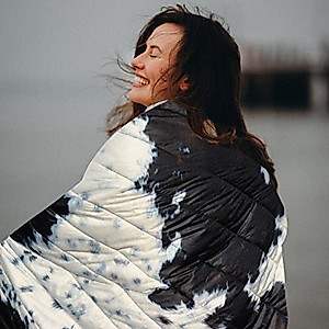 Bedvcaty Camping Blanket, Puffy Waterproof Travel Blanket, Warm Cozy Picnic Blanket, for Outdoors, Travel, and Mountain.(Cow, 78" x 56")