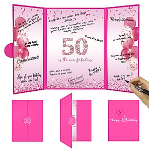 DARUNAXY Hot Pink 50th Birthday Party Decorations for Women, Happy 50th Birthday Alternative Signature Guest Book Pink 50 Birthday Signing Card Board Party Supplies Cheers to 50 Years Old Gifts