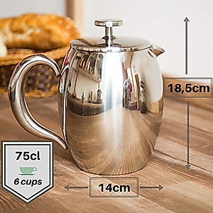 Cafetiere French Press Coffee Maker by VeoHome - Unbreakable and keeps coffee hotter for a long time thanks to its double wall (0.75 Liter)