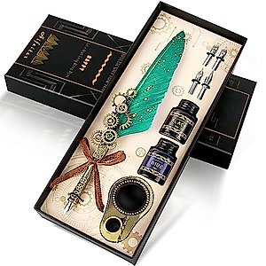 Aifeiter Quill Pen ink Set,Calligraphy Pen Set,Calligraphy Pen for Writing,Christmas Gift for Handwriting Lovers Birthday Gift,Luxury Vintage Signature Pen-Green