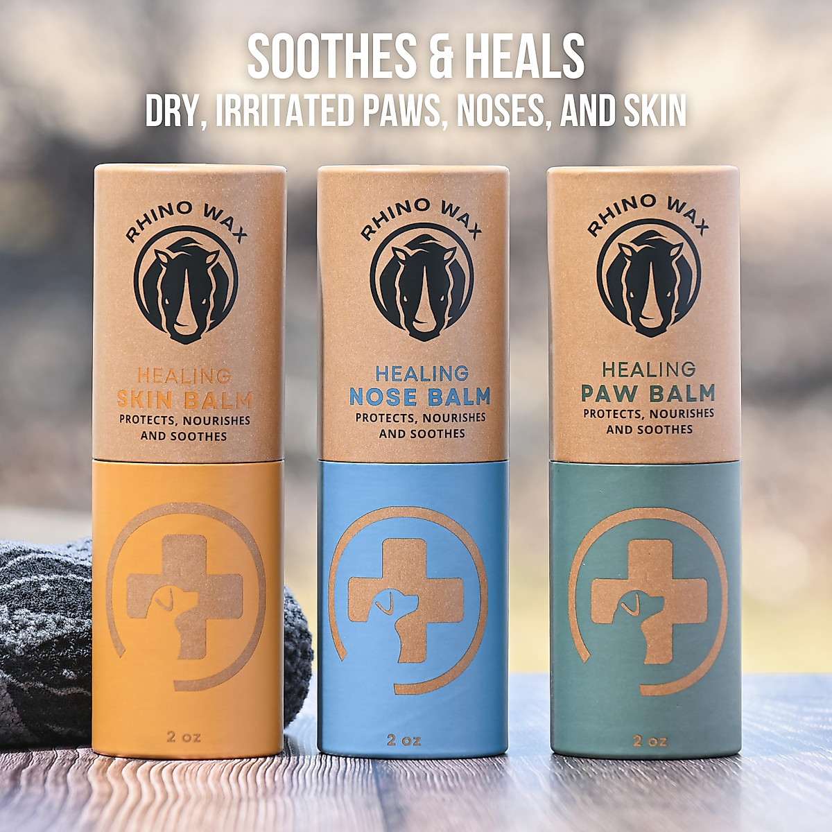 Rhino Wax - Dog Care Kit - Healing Dog Paw Pad Balm + Snout Soother for Dogs + Skin Soother - Relieves Pain, Nourishes and Heals - For Dry, Irritated Paws, Noses and Skin - Lick-Safe - Made in the USA