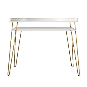 Ameriwood Home Haven Retro Riser, Desk, White with Gold Legs