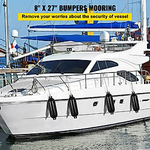 VEVOR Mophorn Ribbed Twin Eyes Boat Fender Black Boat Fender Bumper Pack of 4 and Pump to Inflate (Black, 8 x 27 inches)