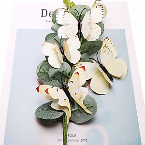 Tupalizy 12PCS Double Wings 3D Butterfly Wall Stickers Decals DIY Art Crafts Decorations for Windows Refrigerator Bedroom Classroom Bathroom Home Office Birthday Party Decors(Beige)