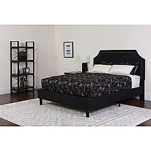Flash Furniture Brighton Queen Size Tufted Upholstered Platform Bed in Black Fabric with Memory Foam Mattress