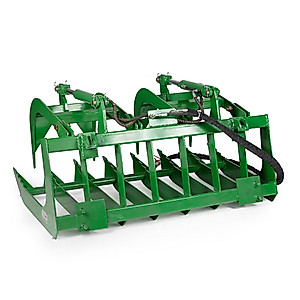 Titan Attachments 60in Economy Grapple Bucket Attachment Fits John Deere Tractors, 3/8in Thick Steel Frame, Hook and Pin Mounting System