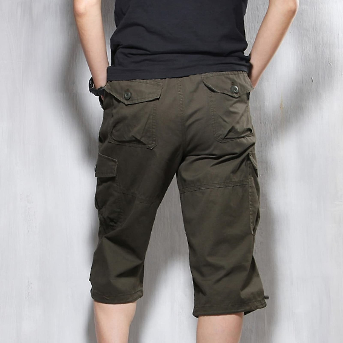 Men's 3/4 Long Cargo Shorts Loose Fit Below Knee Tactical Capri Short Relaxed Fit Short Pants with Multi Pockets (ArmyGreen,X-Large)