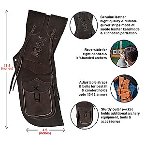 UNIVERSE ARCHERY Arrow Quiver | Genuine Suede Leather Arrow Holder | Traditional H-Grade Handmade Quiver for Hunting & Archery Sports | Lightweight & Comfortable | Brown (39cm/15.50 Inches)