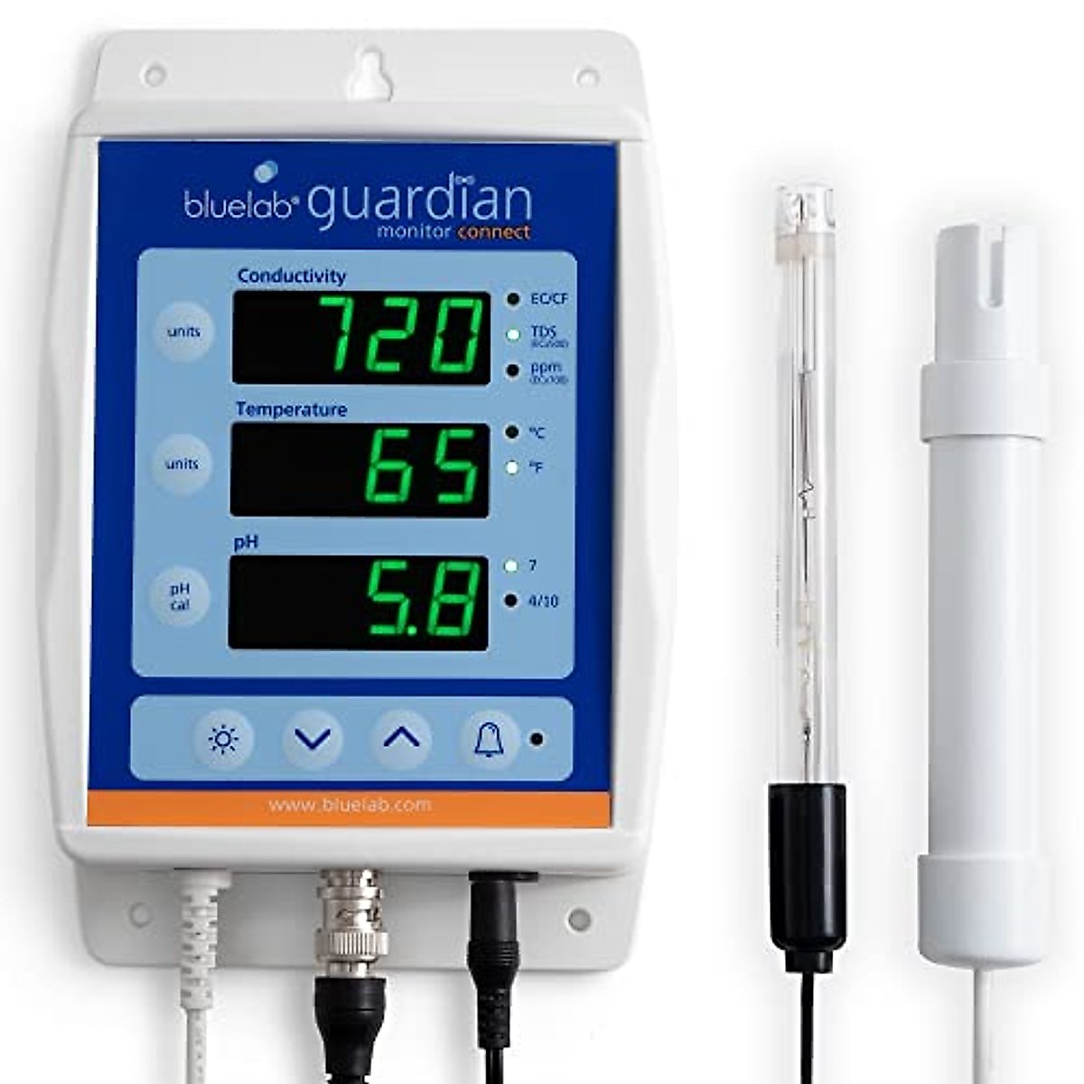 Bluelab MONGUACON Guardian Monitor Connect for pH, Temperature, and TDS in Water with Data Logging (Connect Stick not Included), Nutrient Meter for Hydroponic System and Indoor Plant Grow White