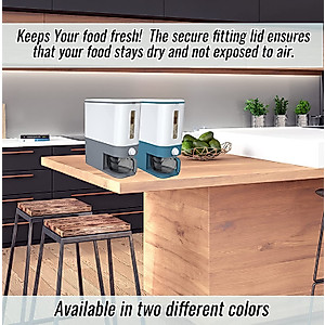 Rice Dispenser Container 25 Lbs | Grain Storage Containers | Large Automatic Dry Food Dispenser and Grain Storage Bucket with Measuring Cup | Small Snack Dispenser (Blue)