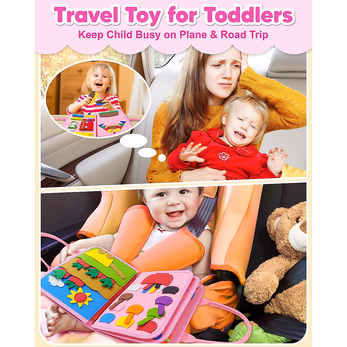 Exorany Busy Board Montessori Toys for 1 2 3 4 Year Old Girl Birthday Gifts, Busy Book Sensory Learning Easter Toys for Toddlers 1-3 2-4, Toddler Girl Travel Educational Activities