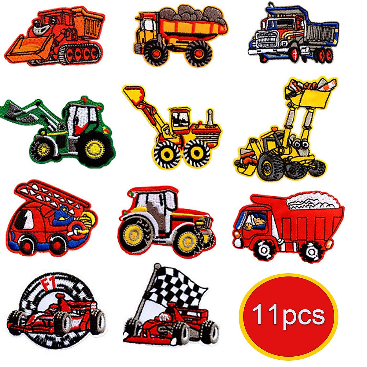 11pcs Car Iron on Sew on Patches,Construction Vehicles Truck Excavator Racing Design Car Appliques DIY Patch for Hats Jackets Bags Jeans