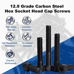 MroMax 50Pcs M3 x 20mm Socket Head Cap Screw Bolts, Grade 12.9 Alloy Steel, Black Oxide Finish, Metric Allen Hex Drive, Fully Threaded, for Use in Various DIY Projects