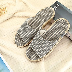 YARSOU House Slippers for Women Indoor Open Toe Women House Slippers Cotton and Linen Shoes Breathable Home TPR Outsole