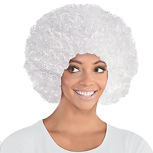 Vibrant White Curly Party Wig Costume - 1 Count - Premium Synthetic Fiber & Non-Itchy - Perfect For Halloween, Cosplay, & Festivals - One Size Fits All