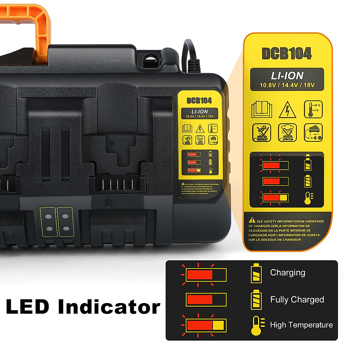 DCB104 Battery Charger Replacement for Dewalt Battery Charger DCB102 DCB118 DCB107 DCB115, 4-Port Battery Charger Compatible with Dewalt 12V 20V Max Li-ion Batteries DCB205 DCB206 DCB207 DCB606 DCB127